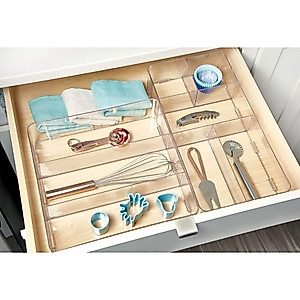 iDesign Clarity Plastic Divided Organizer, Interlocking Storage Container for Vanity, Bathroom, Kitchen Drawers, 16" x 8" x 3", 5 Section