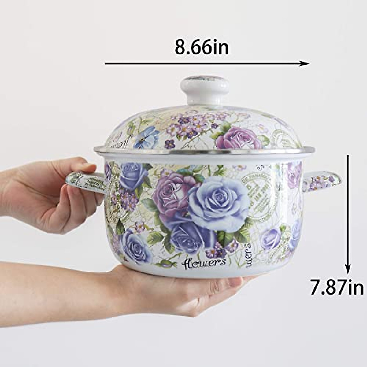 OLYTARU Flower Enamel on Steel Stock Pot/Stockpot with Lid, 3 Quart (style2)