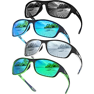 Tskestvy 4 Pairs Polarized Sunglasses for Men Women Sports Wrap Around Shades UV Protection Running Fishing Biking Cycling