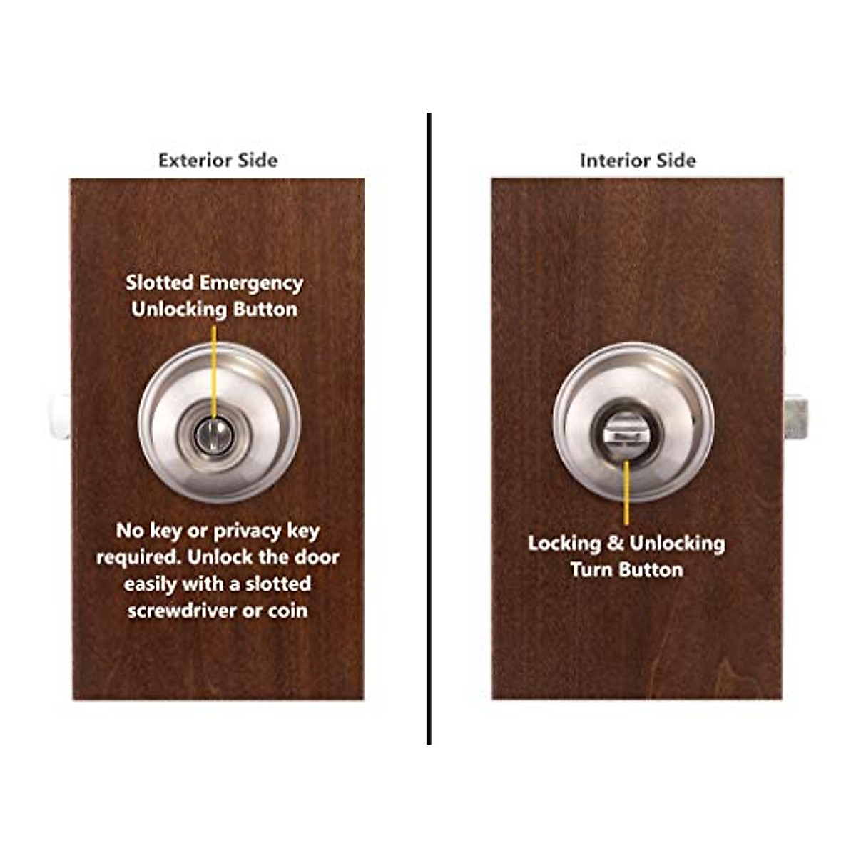 Copper Creek BK2030SS Ball Door Knob, Privacy Function, 1 Pack, Satin Stainless