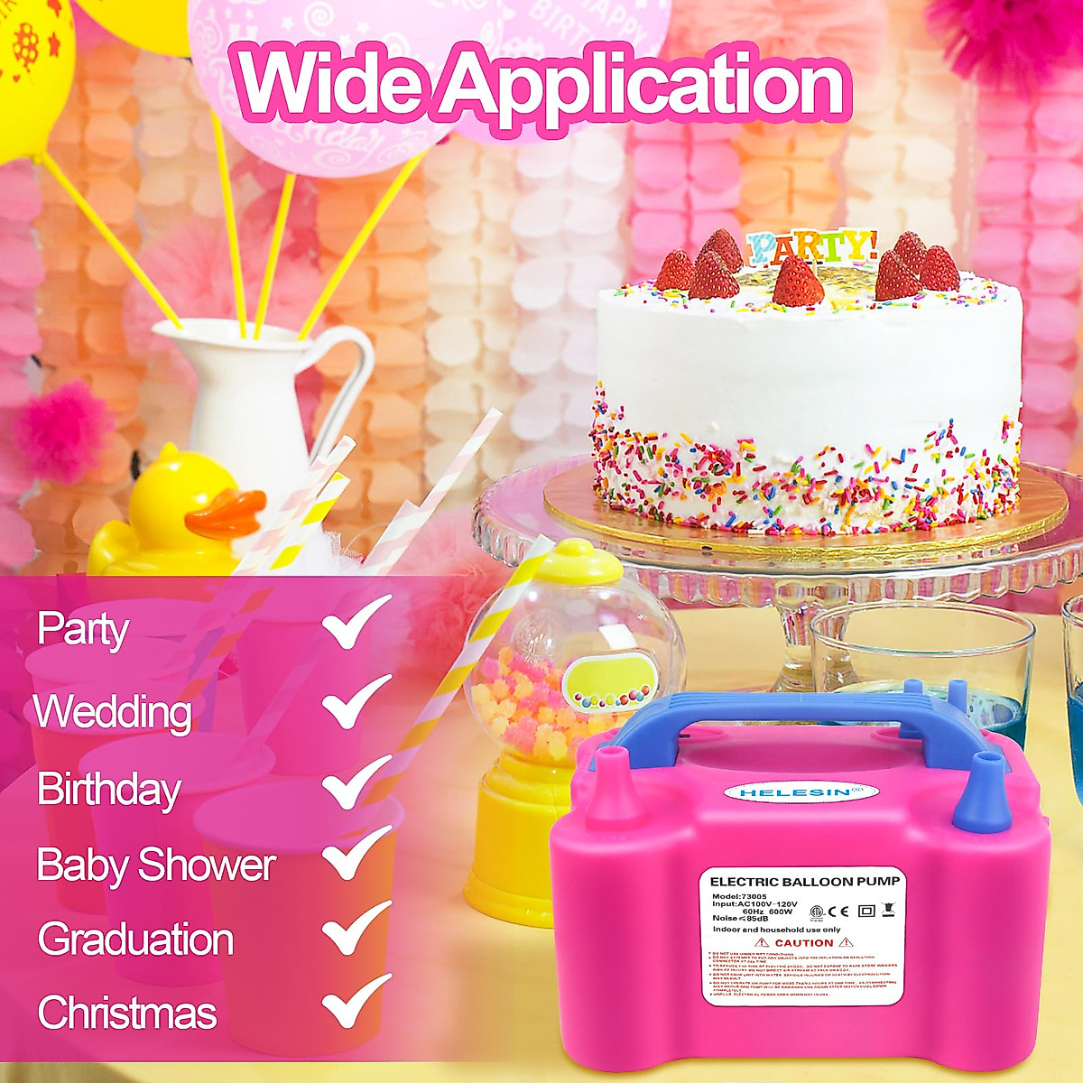 Electric Air Balloon Pump, Portable Dual Nozzle Electric Ballon Blower Maschine 600W Balloon Inflator for Party, Birthday, Wedding, Graduation, Festival Decorations(100-120v, Rose Red)