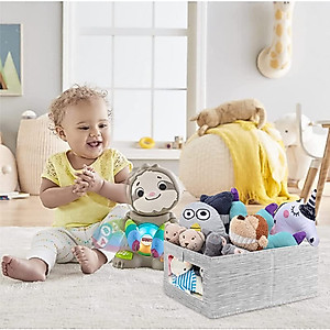 RUIBOLU Foldable Rectangle Storage Baskets for Organizing Closet Decorative Storage Bins Nursery Home Shelves Office Gift Baskets Organizational Baskets for Baby Toy, Gray, Large, 2 Pack