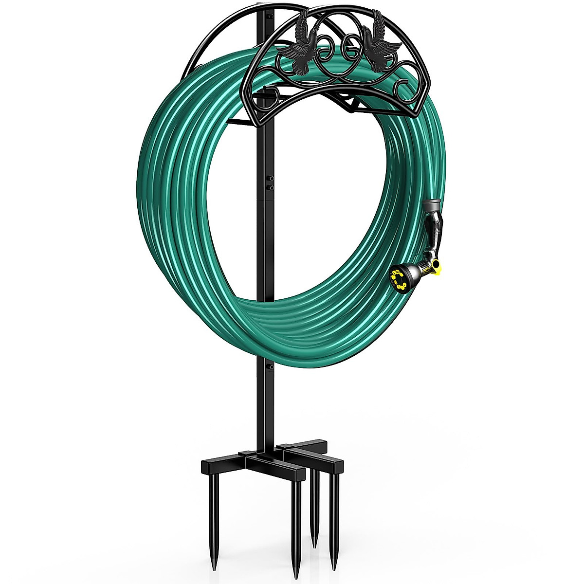 Winpull Garden Hose Holder Detachable Water Hose Holder Hose Hanger, Heavy Duty Metal Hose Holder Freestanding Hose Stand Hose Organizer Hose Holders for Outside (Black)