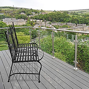 Knocbel 44.5" Metal Outdoor Bench Patio Garden Porch Chair Loveseat with Armrests (Black)