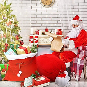 Christmas Santa Sack Red Velvet Santa Claus Bags with Drawstring Cord Extra Large Velvet Santa's Present Sack Bags for Xmas Present Toys Storage Bags Holiday Party Supply Christmas Bags Gift Décor