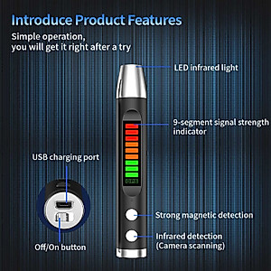 NOYAFA Hidden Camera Detectors,RF Signal Scanner 12 Levels Sensitivity 4 Professional Modes, Anti Spy Detector Bug Detector GPS Tracker Spy Camera Detector for Hotels Office Travel