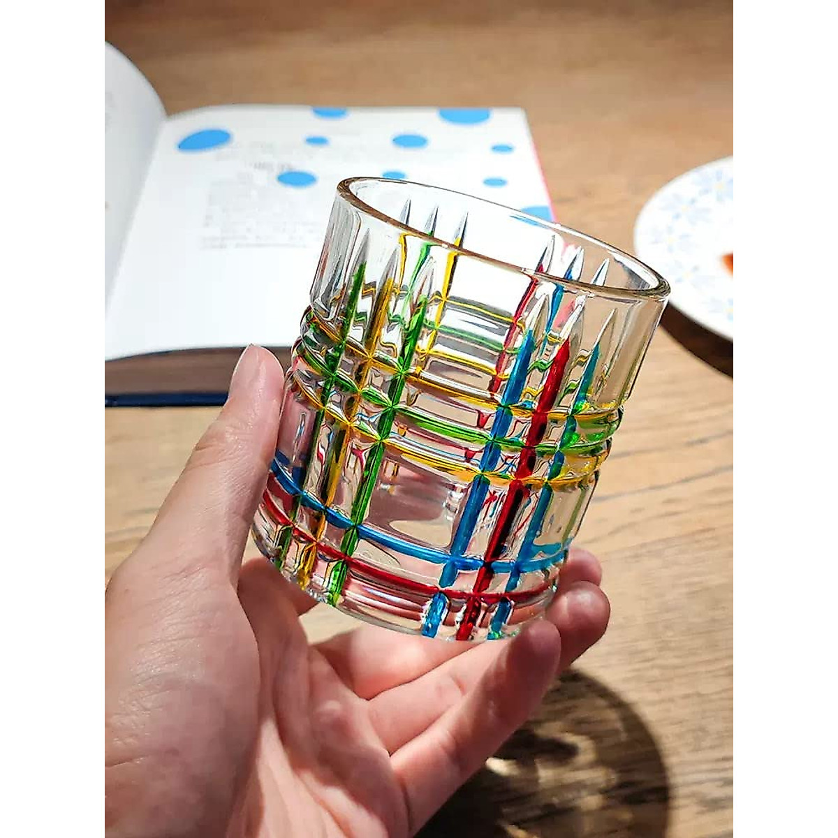 RYUHYF Hand painted glass,water glass,tea cup,juice cup,wine cup,beer glass set 1 pieces(Painted striped cup)