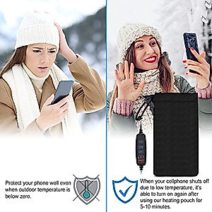 COOWOO Cellphone Heating Bag Case Fast Warming USB Smart Phone Warmer Pouch Prevent Auto Switching Off in Extremely Cold Condition Fits to Universal Mobile Phones Black