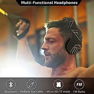 PowerLocus Bluetooth Headphones Over Ear, Wireless Headphones with Microphone, Foldable Headphone, Soft Memory Foam Earmuffs & Lightweight, Micro SD/TF, FM Radio for iPhone/Android/Tablet/PC/TV (Gold)