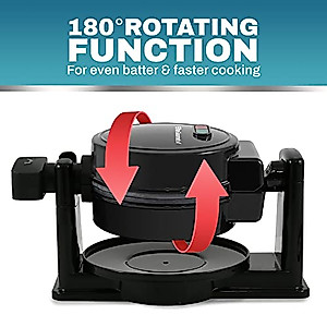 Elite Gourmet EWM460 Nonstick Rotating Flip Belgian Waffle Maker, 1.25-Inch Thick Waffles, Hash Browns, Keto, Snacks, Sandwich, Eggs, Easy to Clean, Black, 5 Inch