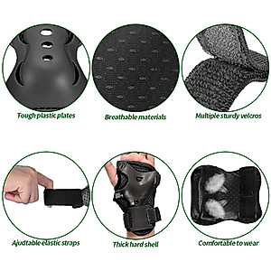 Knee Pads for Kids Knee and Elbow Pads with Wrist Guards Youth Protective Gear Set for Cycling Roller Bike Inline Skateboard Scooter Skating Skates Pads Toddler Girls Boys Kids 3-8 Years Old(Black)