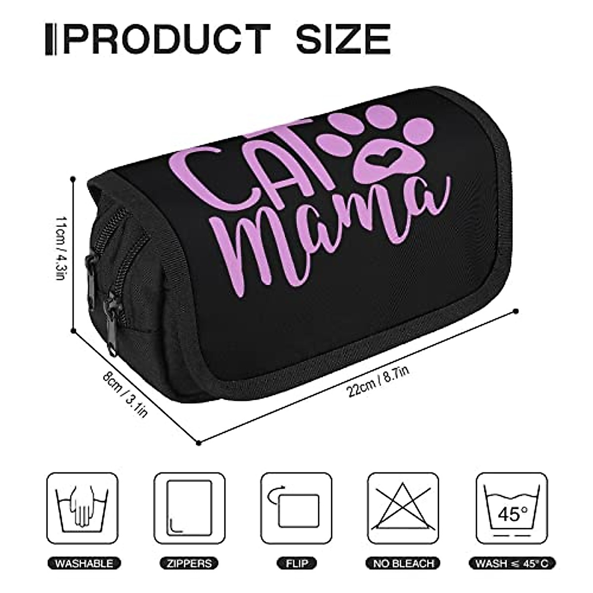 Cat Paw Mama Large Capacity Pencil Case Multi-Slot Pencil Bag Portable Pen Storage Pouch with Zipper