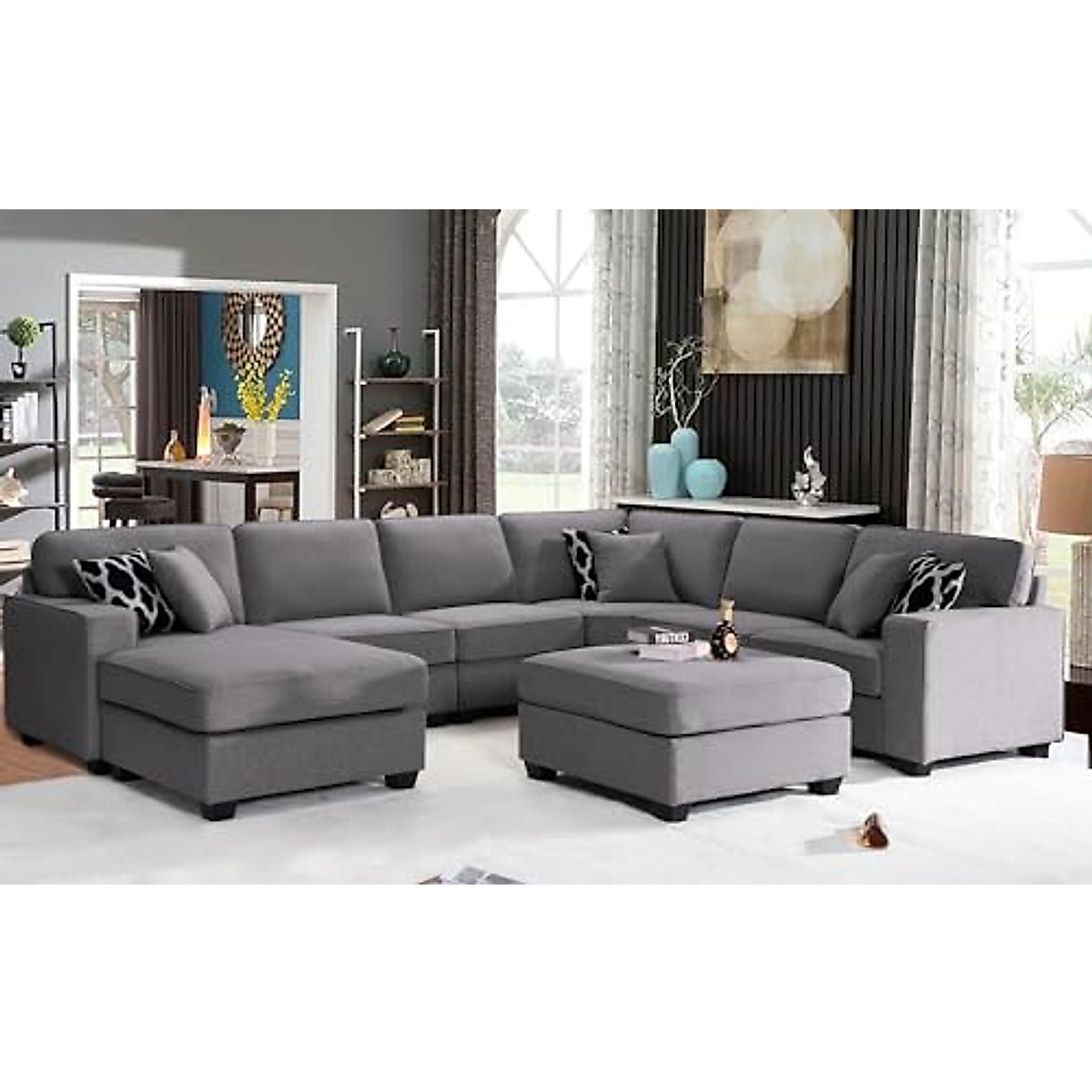 Legend Vansen 137'' Flexble Combination Reversible Moddule Upholstery Sofa Couch Sectional, Dark Grey