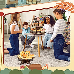 Sacubee Woodland Cupcake Stand Set Includes 2 Wood Grain Cardboard 3-Tier Cupcake Tower 1 Rustic Round Cake Stand 4 Rectangle Serving Tray 60 Cupcake Wrappers Bulk for Camp Lumberjack Party Decor