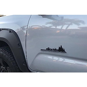 Ecqizer Mountain & Tree Vinyl Decals (2 PCS), Matte Black, Fit for Tacoma 2016-2023, Waterproof, Outdoor Use