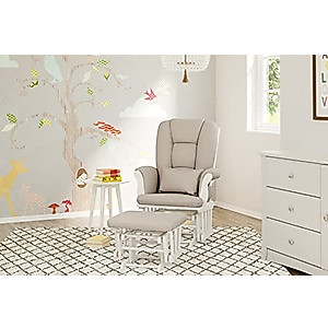 Storkcraft Tuscany Custom Glider and Ottoman with Free Lumbar Pillow (White/Taupe Swirl) - Cleanable Upholstered Comfort Rocking Nursery Chair with Ottoman