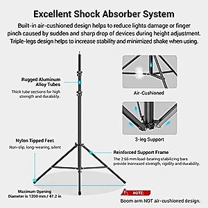 SmallRig Aluminum Light Stand 110"/9.2ft/280cm, Adjustable Photography Air-Cushioned Tripod Stand with 1/4" Screw for Softbox, Studio Light, Flash, Umbrella, Ring Light, Max Load 5kg, RA-S280A - 3737