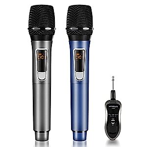KITHOUSE Wireless Microphone-2.4GHz Metal Dual Handheld-Cordless Dynamic-Mic System-with Rechargeable Receiver-for Karaoke,Party,Speech,Meeting,Recoring,Wedding,Class Use-Auto Connect