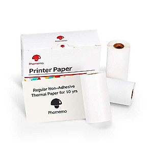 Phomemo White Non-adhesive Thermal Paper for Phomemo M02/M02 Pro/M02S/M03, Black Character, 53mm x 6.5m, Diameter 30mm