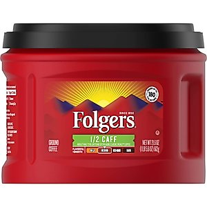 Folgers 1/2 Caff Medium Roast Ground Coffee, 21.6 Ounces (Pack of 3)