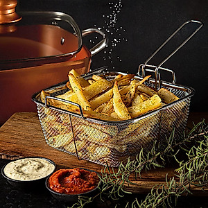 Moss & Stone 5 Pcs Copper Chef Cookware Set, 9.5” Non Stick Deep Frying Pan, Fry Basket, Steamer Rack, Dishwasher & Oven Safe, 5 Quart Deep Square Pan, Induction Copper Cookware Set - 9.5"x3.5"