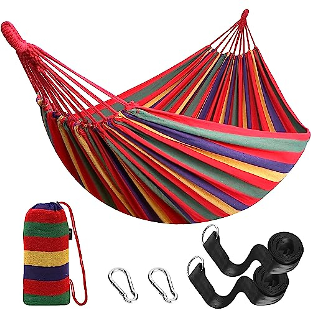 Anyoo Garden Cotton Hammock Comfortable Fabric Hammock with Tree Straps for Hanging Durable Hammock Up to 660lbs Portable Hammock with Travel Bag,Perfect for Camping Outdoor/Indoor Patio Backyard