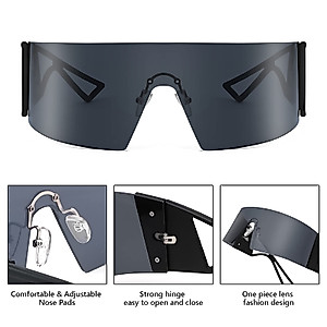 FEISEDY Oversized Flat Top Futuristic Wrap Sunglasses One Piece Goggles for Women Men Fashion Shades B4054