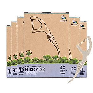 Natural Dental Floss Picks (300 Count) - Plant Based, Vegan, Eco Friendly, Sustainable Dental Flossers - Twin Floss (Mint)