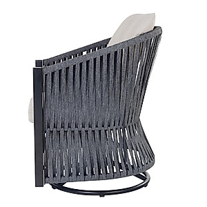 ROCKINGRUN 3 Pieces Outdoor Swivel Rocker Chair Set of 2,Outdoor Patio Glider Chair Rattan with Steel Side Table,Soft Cushions,Outdoor Patio Furniture Sets for Outside Deck Porch Garden,Dark Grey