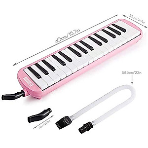 Vangoa 32 Key Melodica, Musical Instrument Air Piano Keyboard, Melodicas with Carrying Bag, Double Mouthpieces, Wipe Cloth, Key Stickers, Long Tubes (Pink)