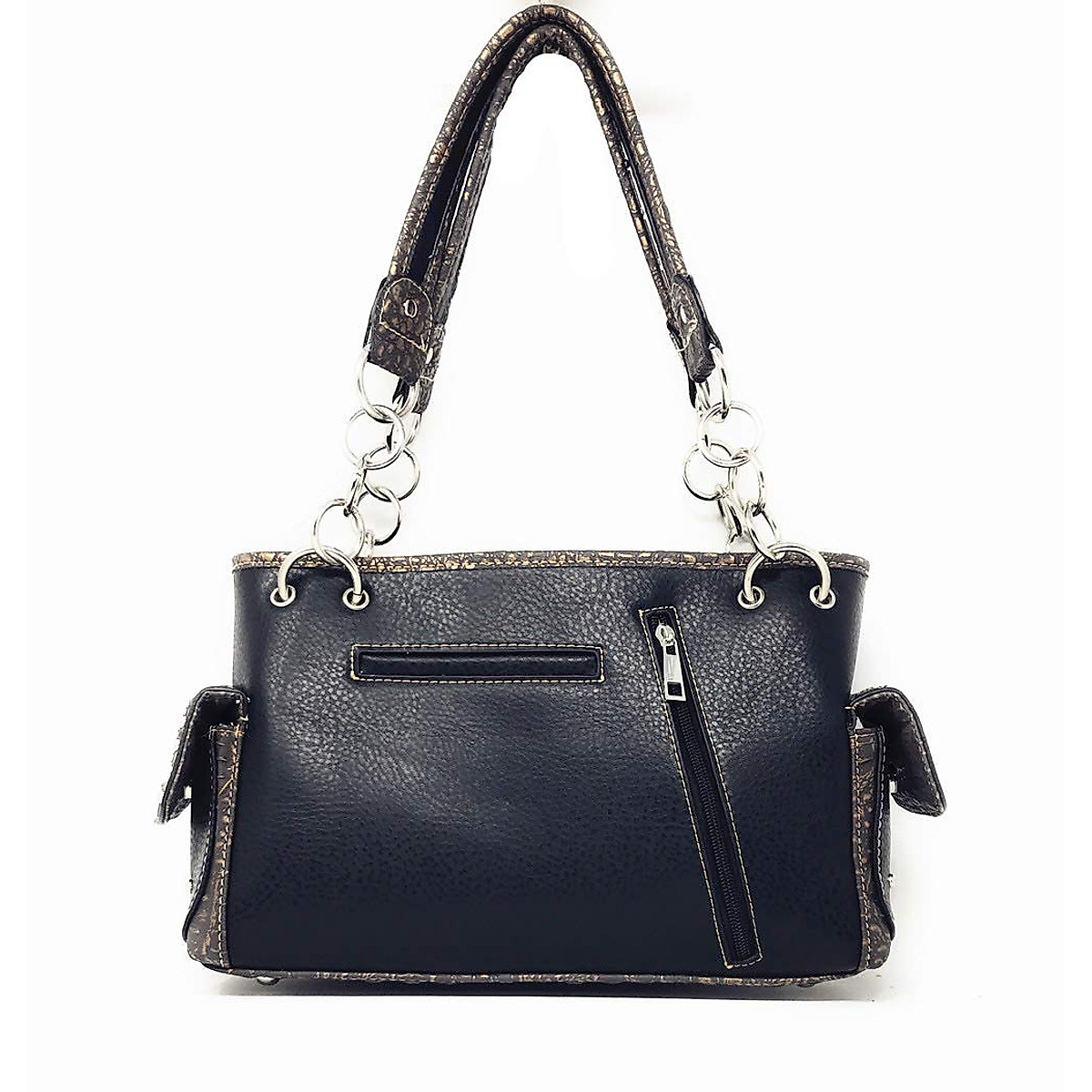 Texas West Women's Embroidered Metal Skull Purse Handbag and Wallet set in 7 colors (Black Set)