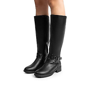 DREAM PAIRS Women's Knee High Boots, Buckle Riding Boots,Size 10,Black,UNCLE