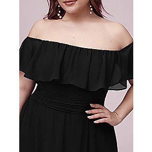 Ever-Pretty Women's Off Shoulder Ruffle Sleeves Side Split Chiffon Plus Size Semi Formal Dresses for Women Black US24