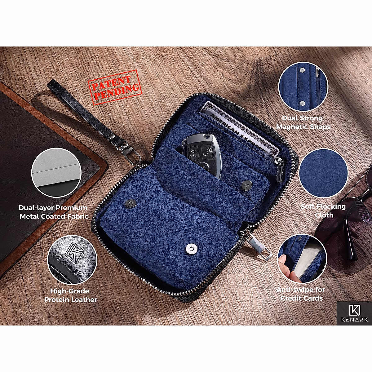 KENARK KK1-DB Portable Faraday Bag - Protect Vehicle Key from Signal Amplification & Cloning - Black, 1 Pouch, None, Cars, Trucks, Motorcycles