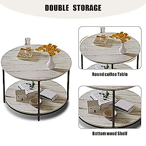 FREDEES Wood Round Coffee Table - 31.5" W x 22" H Coffee Table for Living Room, Home Furniture with Wooden Desktop & Sturdy Metal Legs & Storage Shelf