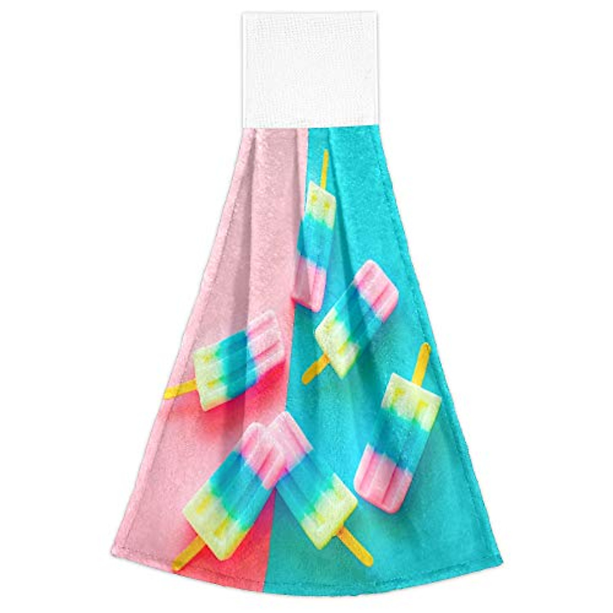 YYZZH Fruit Popsicle Ice Cream Stick On Pastel Color Blue and Pink Soda Strawberry Lemon Popsicle Kitchen Hand Towels with Hook & Loop Set of 2 Absorbent Bath Hand Towel Hanging Tie Towel