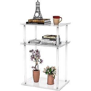 JAZORR Acrylic Side Table, 3 Tier Clear Nightstand, Clear End Table, Acrylic Tall Side Table, Small Place Transparent Furniture Decorative for Bedside Frame, Sofa, Living Room, Bedroom