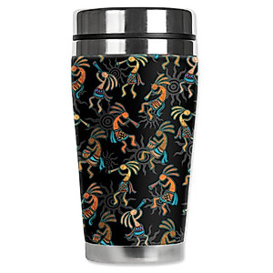 Mugzie Kokopelli Travel Mug with Insulated Wetsuit Cover, 16 oz, Black