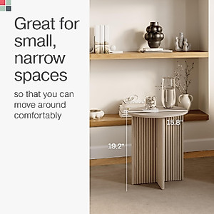 Round Fluted Accent Side Table - Pedestal Drink Table - Modern Home, Bedroom, and Living Room Furniture - Small Round End Table with Solid Wood X-Base and Wood Veneer Top (Weathered White)