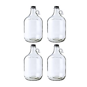 FastRack 128oz Growler, 1 Gallon Glass Beer Growler, 4 Pack with Polyseal Caps, Clear Growlers for Beer