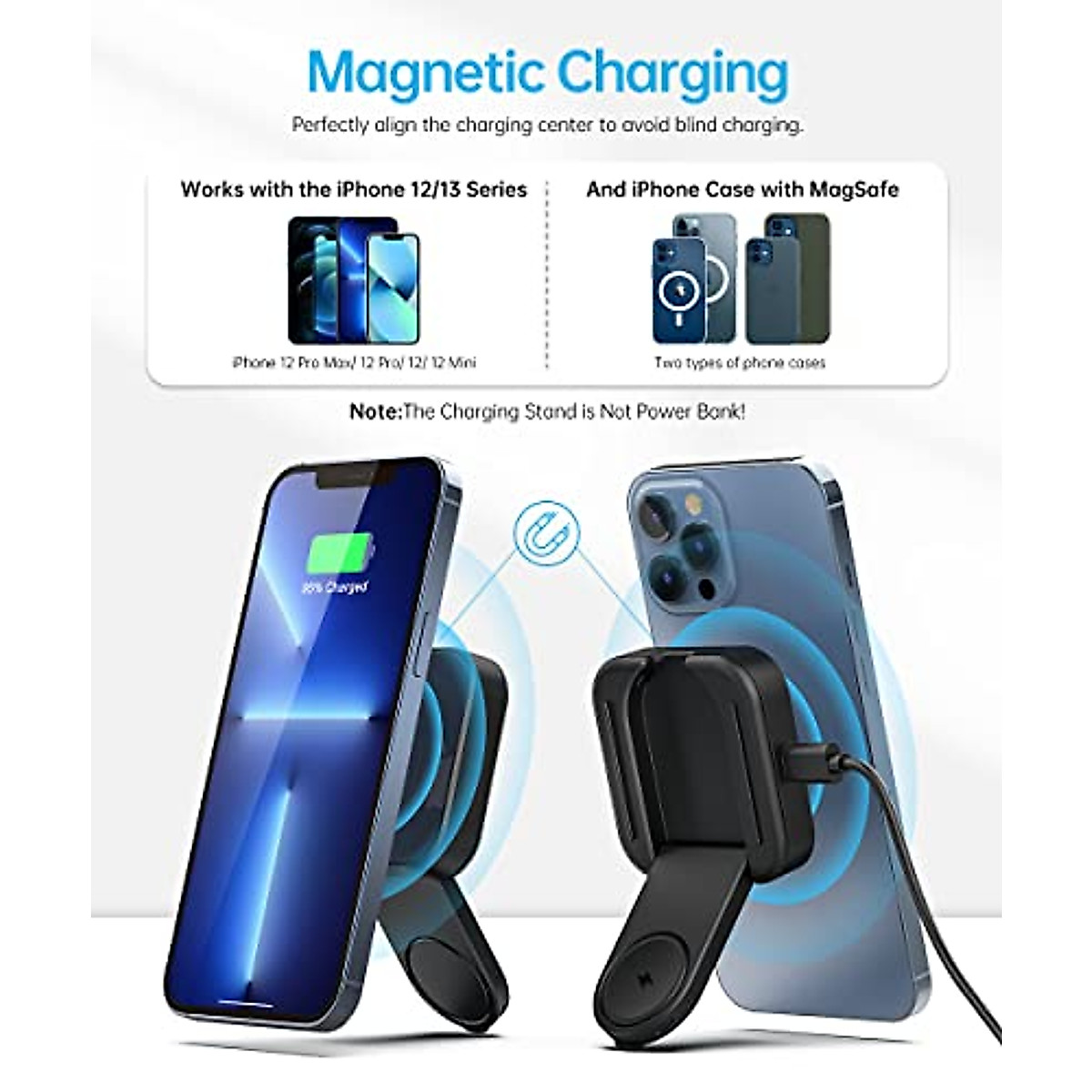MURCIA 2 in 1 Magnetic Wireless Charger, Folding Dual Fast Magnetic Wireless Charging Station Stand Compatible with iPhone 13/12/ Pro Max/Mini/Apple Watch Se/7/6/5/4/3/2/1