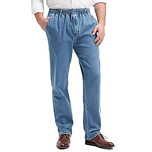 voeeron Mens Elastic Waist Jeans Loose Fit Casual Pull On Pants