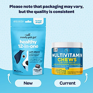 Ready Pet Go! Calming & Multivitamin Chews for Dogs | Vitamins for Skin, Coat, Hip & Joint Health | Helps with Dog Anxiety, Separation & Barking | 90 Chews Each