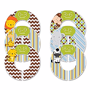 6 Safari Animals C180 Baby Boy Nursery Clothing Size Closet Dividers