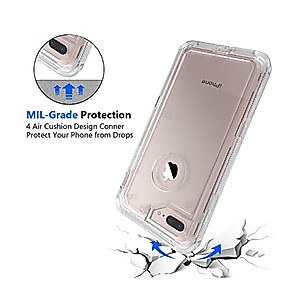 MXX iPhone 8 Plus Heavy Duty Case 3 in 1 Layers Rugged Rubber Shockproof Protection Case Cover for iPhone 7 Plus/iPhone 8 Plus - Clear (Transparent)