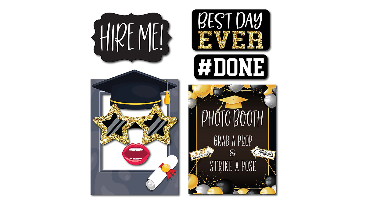 Graduation Photo Booth Props - 41-pc Photobooth Kit with 8 x 10-Inch ...