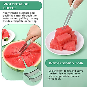 Andibro 3-in-1 Watermelon Fork Slicer Cutter, Stainless Steel Watermelon Popsicle Cutter Metal Melon Cutter Knife Portability Watermelon Cutter Slicer Tool for Camping Kitchen Gadgets(green)