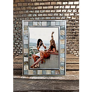 GIFTME 5 Silver Plate Picture Frame 5x7 Mother of Pearl 5 by 7 Photo Frame Mosaic Glass Tabletop Frame (Grey+ White,1pc)
