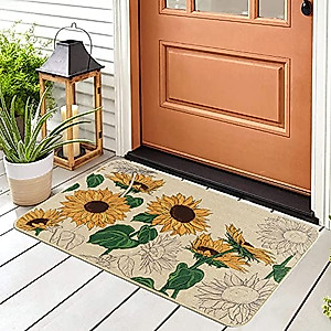 CHICHIC Fall Door Mat Outdoor Indoor Welcome Mats for Front Door Home Entrance Porch Fall Outdoor Decorations Fall Door Decor Pumpkin Decor Thanksgiving Mat, Non Slip 17 x 29.5 Inch, Sunflower