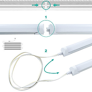 Greess 6 Pack LED T8 Shop Light, 4FT 24W 6000K Daylight White Linkable LED Integrated Tube Lights with Milky Cover, LED Bar Lights for Garage,Workshop,Workbench with On/Off Plug Cord